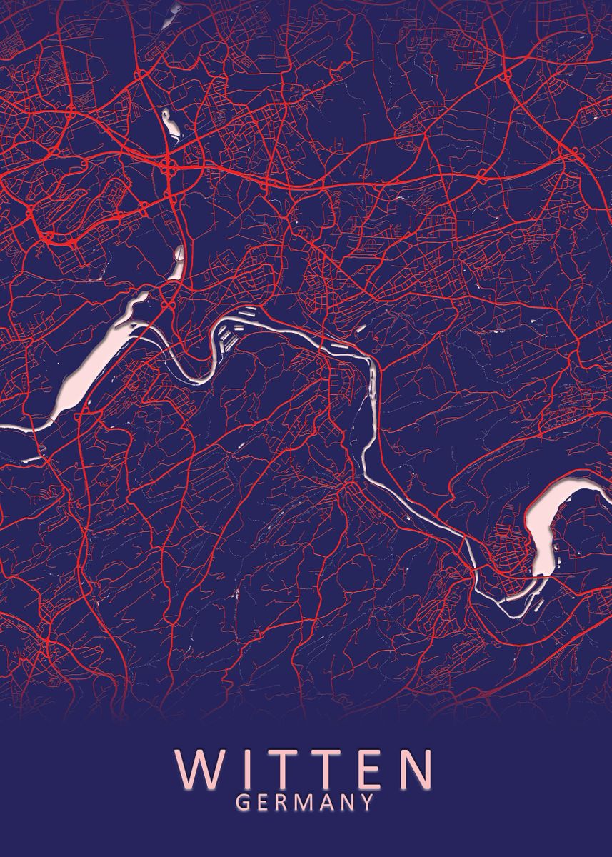 'Witten Germany City Map' Poster, picture, metal print, paint by City ...