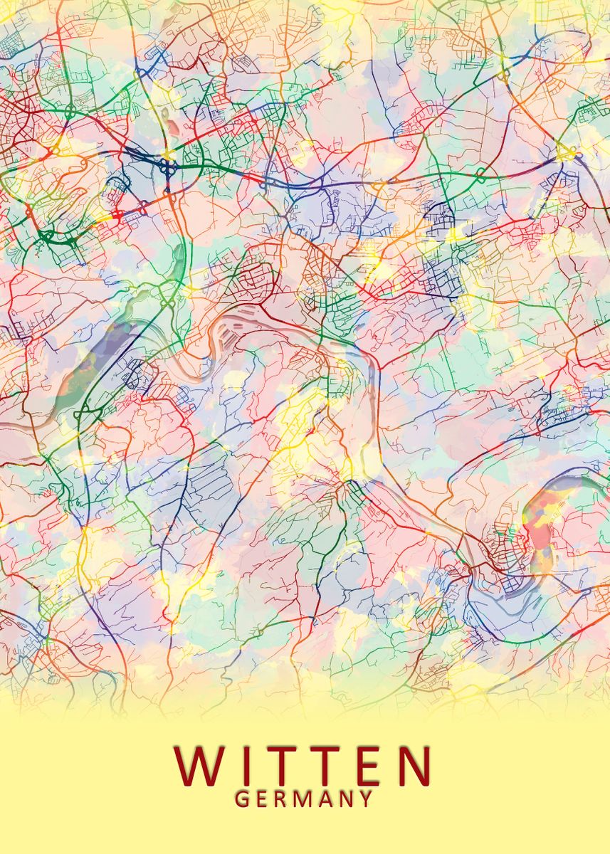 'Witten Germany City Map' Poster, picture, metal print, paint by City ...