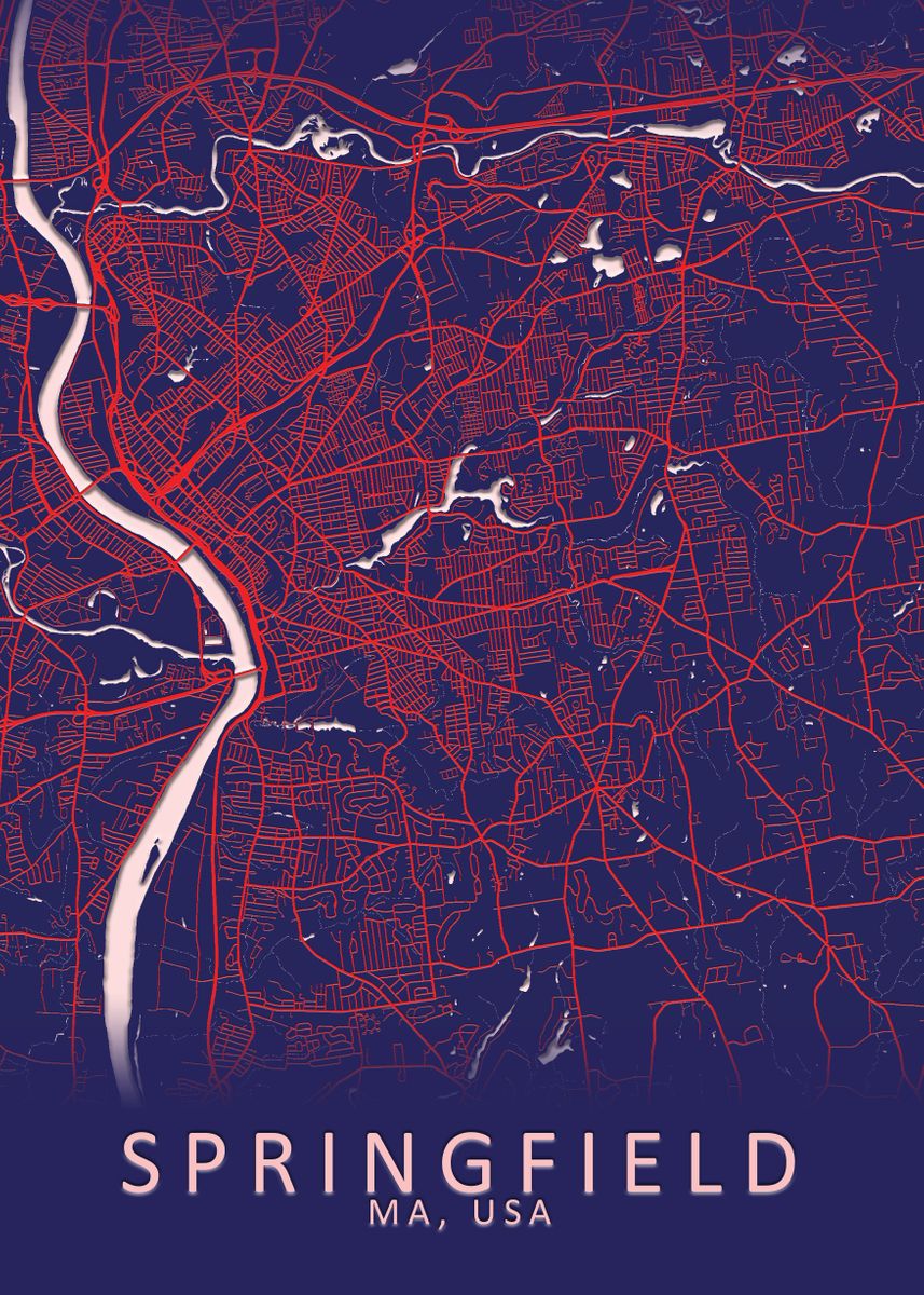 'Springfield MA USA Map' Poster, picture, metal print, paint by City ...