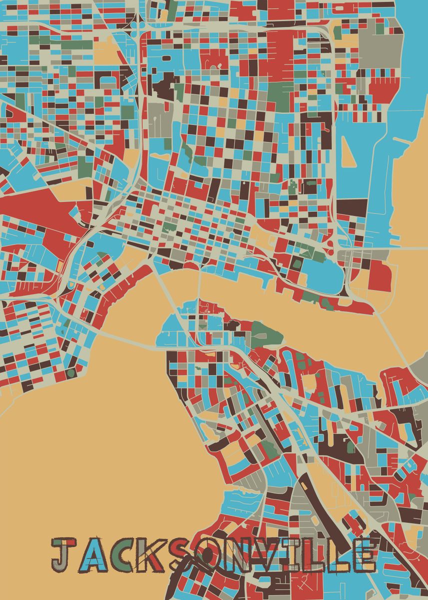 'jacksonville map retro 2' Poster, picture, metal print, paint by Bekim ...