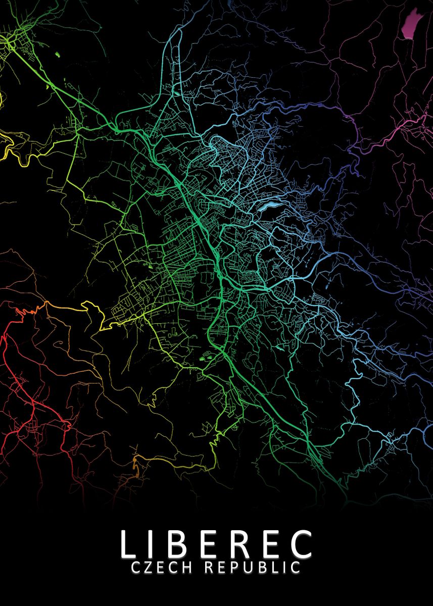 'Liberec Czech Republic Map' Poster, picture, metal print, paint by ...