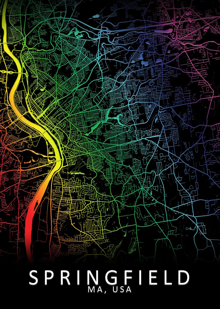 'Springfield MA USA Map' Poster, picture, metal print, paint by City ...