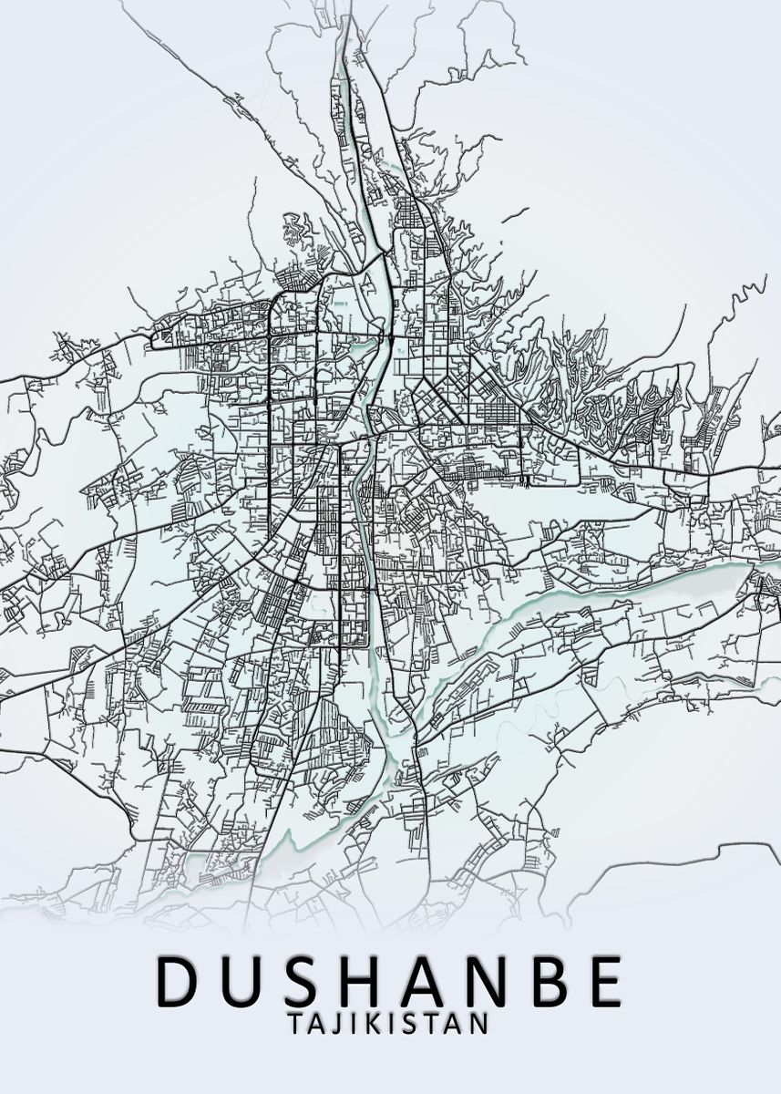 'Dushanbe Tajikistan Map' Poster, picture, metal print, paint by City ...