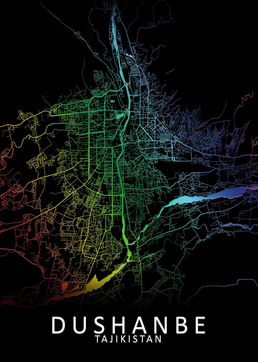 'Dushanbe Tajikistan Map' Poster by City Map Art Prints | Displate