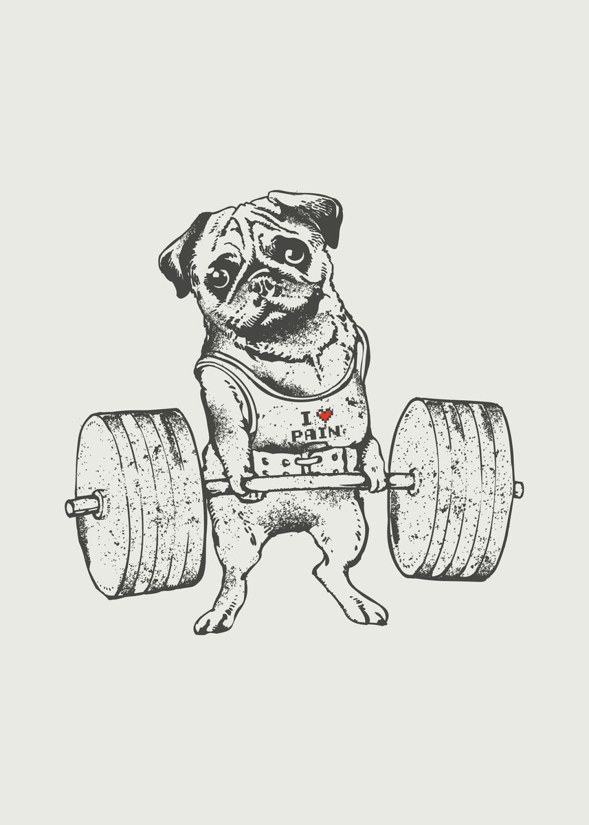 'Pug Lift' Poster, picture, metal print, paint by Chalermphol ...