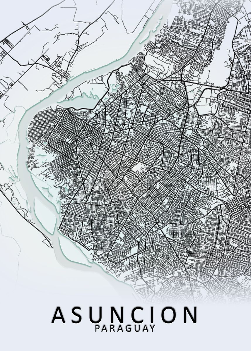 'Asuncion Paraguay City Map' Poster, picture, metal print, paint by ...