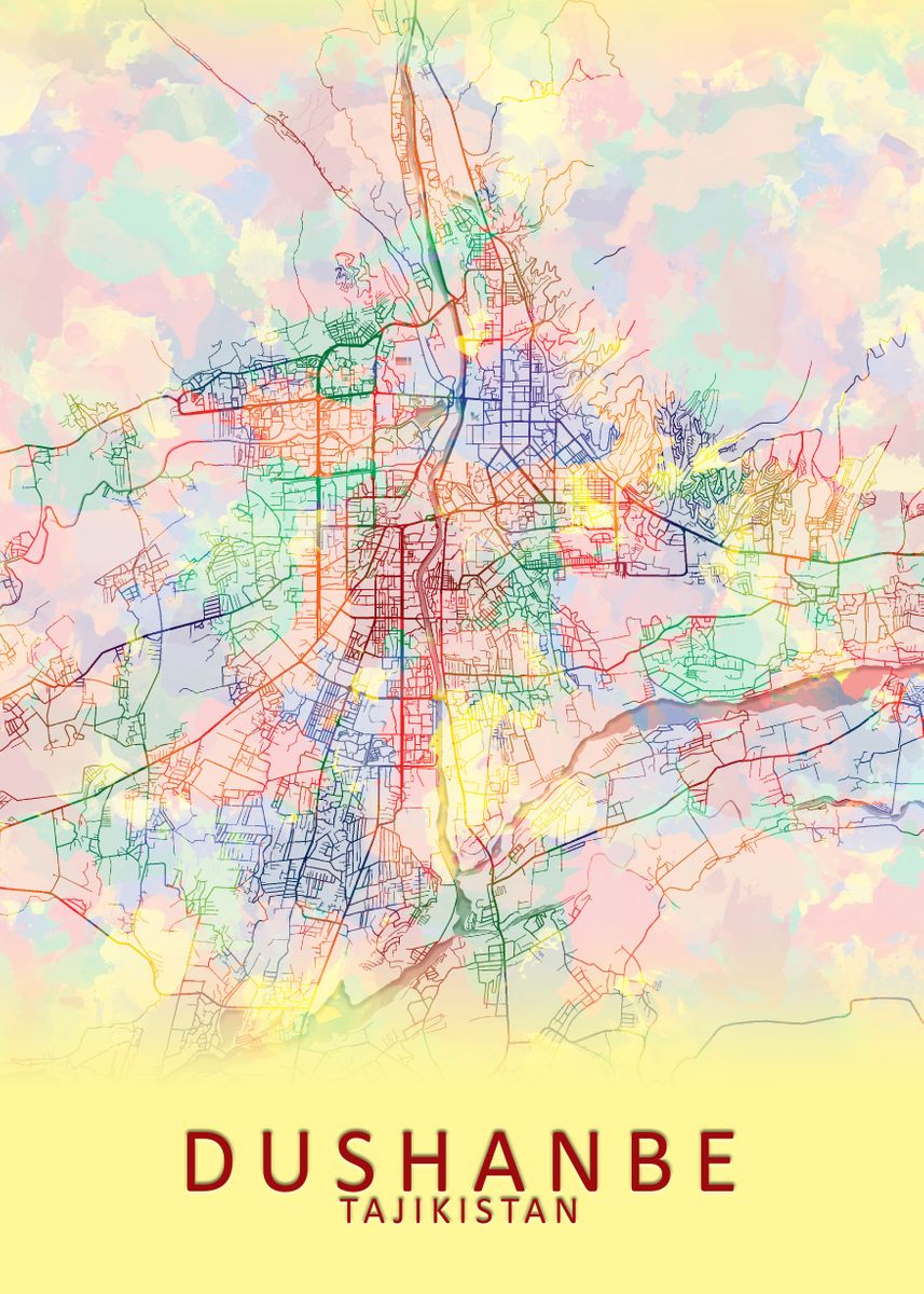 'Dushanbe Tajikistan Map' Poster by City Map Art Prints | Displate