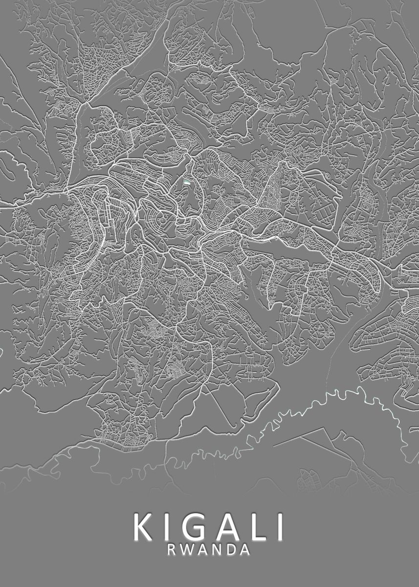 'Kigali Rwanda City Map' Poster, picture, metal print, paint by City ...