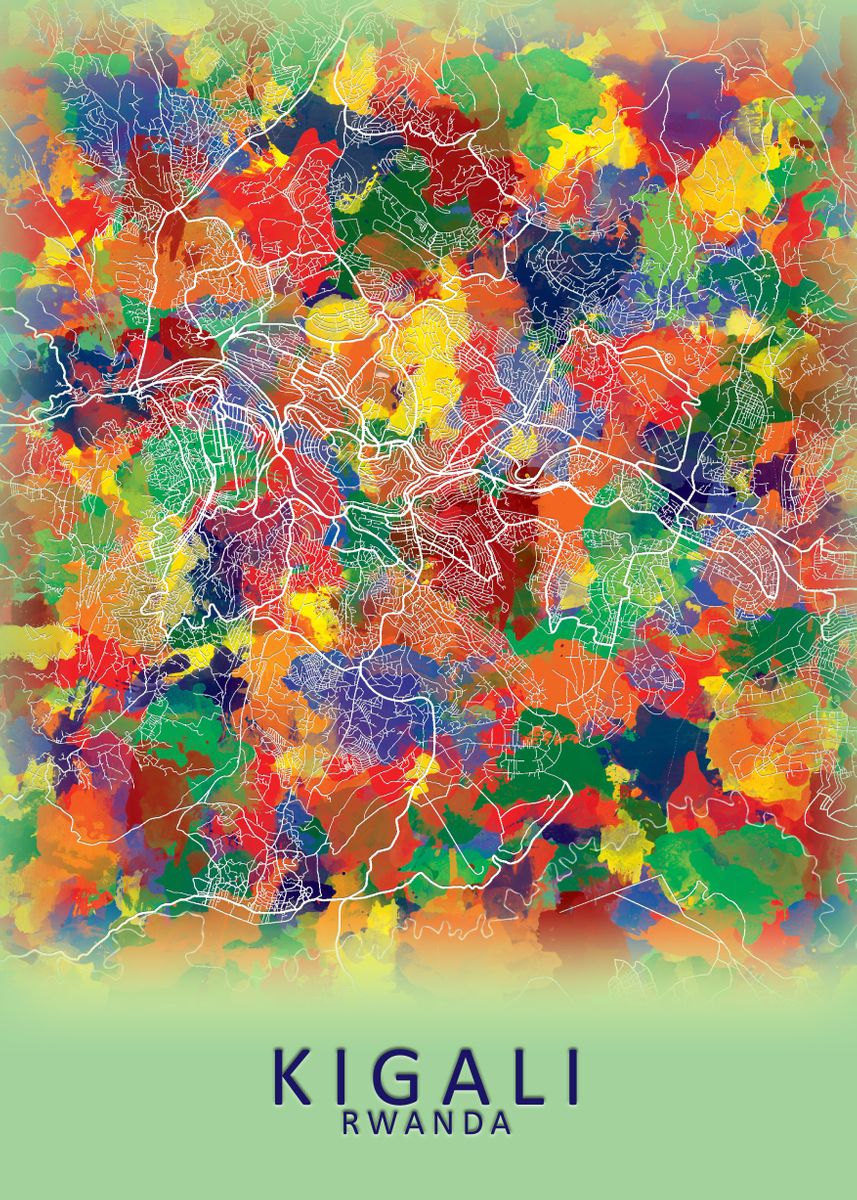 'Kigali Rwanda City Map' Poster, picture, metal print, paint by City ...