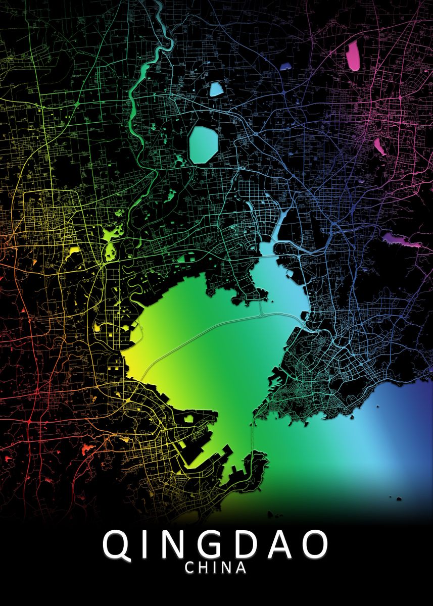 'Qingdao China City Map' Poster, picture, metal print, paint by City ...