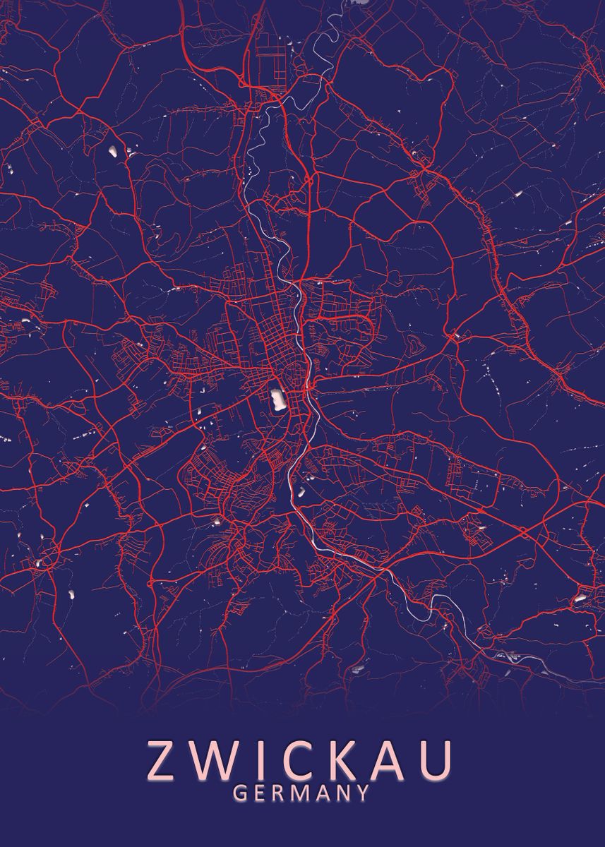 'Zwickau Germany City Map' Poster, picture, metal print, paint by City ...