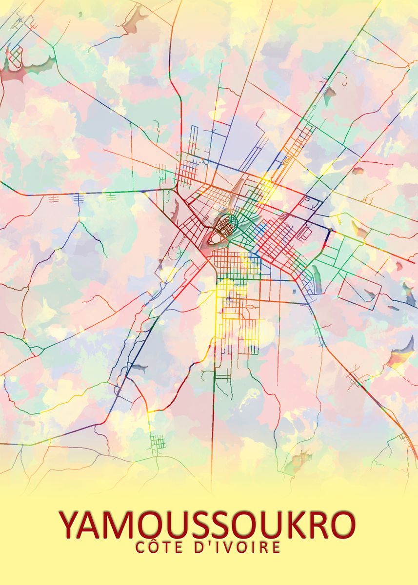 'Yamoussoukro City Map' Poster, picture, metal print, paint by City Map ...