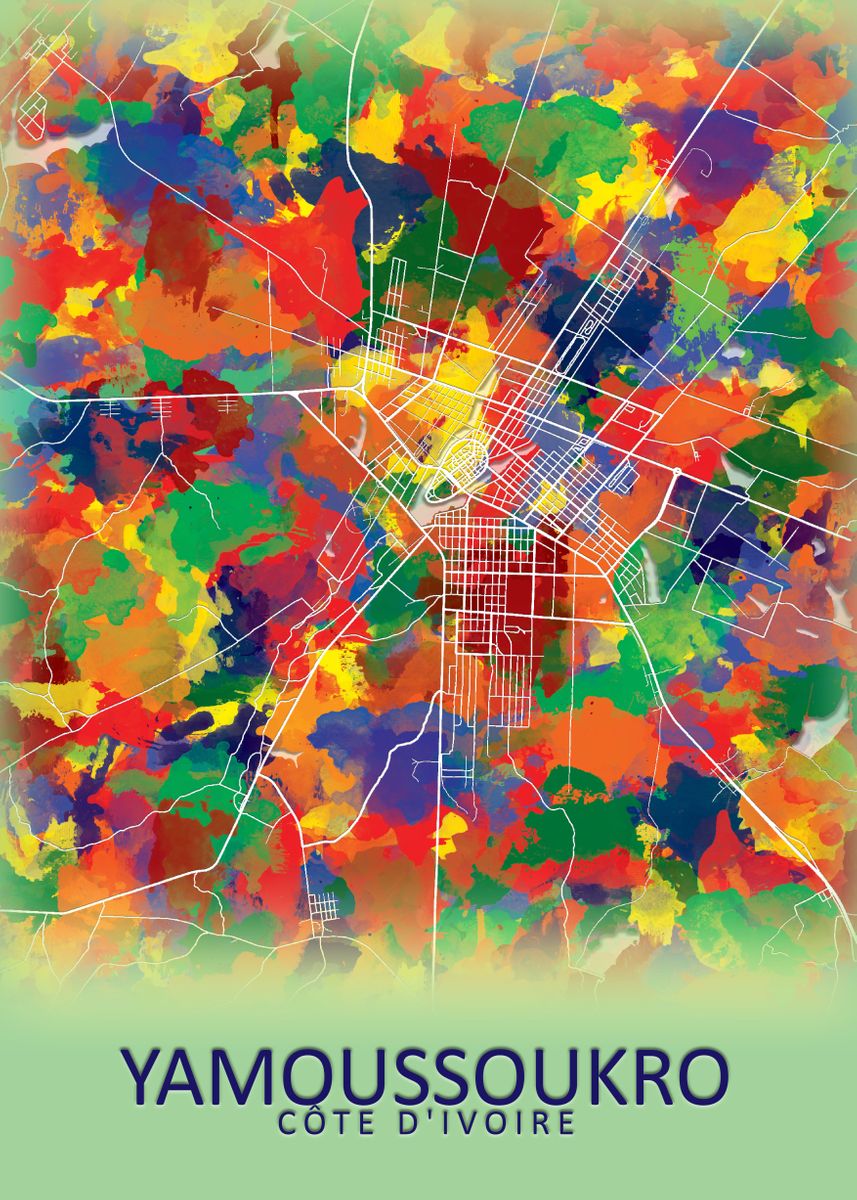 'Yamoussoukro City Map' Poster, picture, metal print, paint by City Map ...