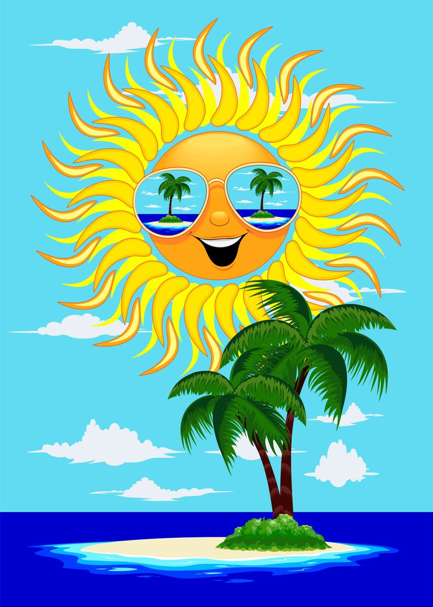 'Summer Sun Cartoon' Poster, picture, metal print, paint by Bluedarkat ...