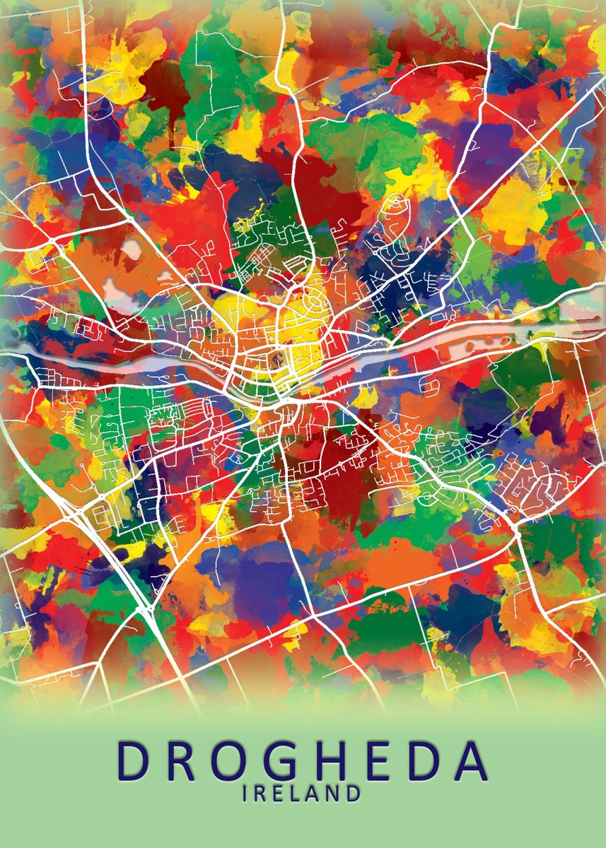 'Drogheda Ireland City Map' Poster, picture, metal print, paint by City ...
