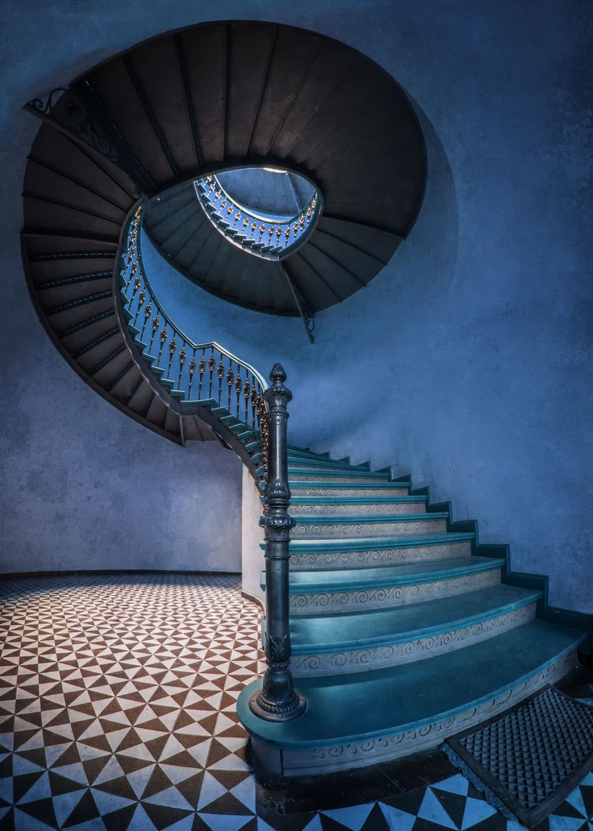 'Blue spiral stairs' Poster by Jaroslaw Blaminsky | Displate