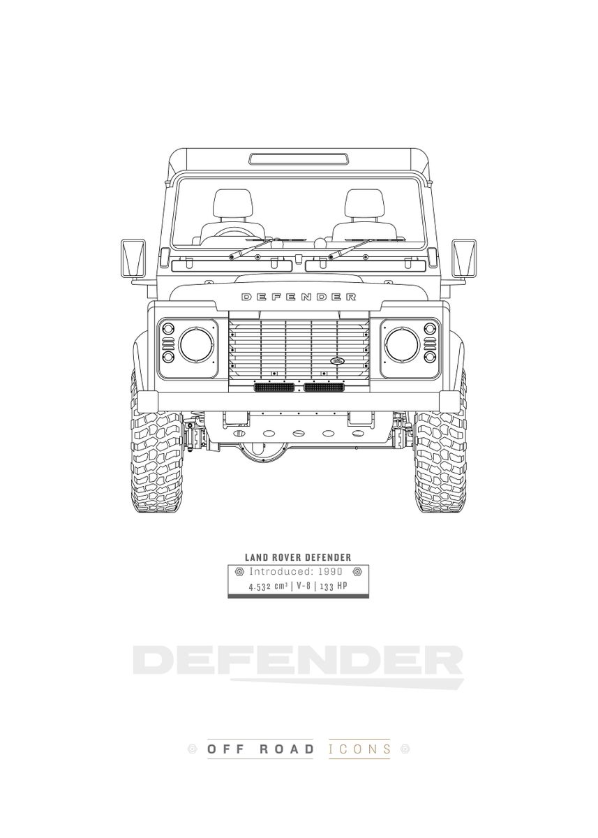 'Defender BW' Poster, picture, metal print, paint by Off Road Icons ...