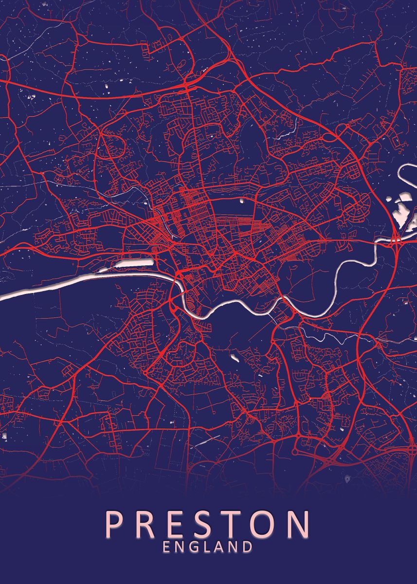 'Preston England City Map' Poster by City Map Art Prints | Displate