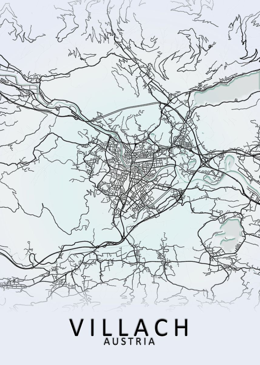 'Villach Austria City Map' Poster, picture, metal print, paint by City ...