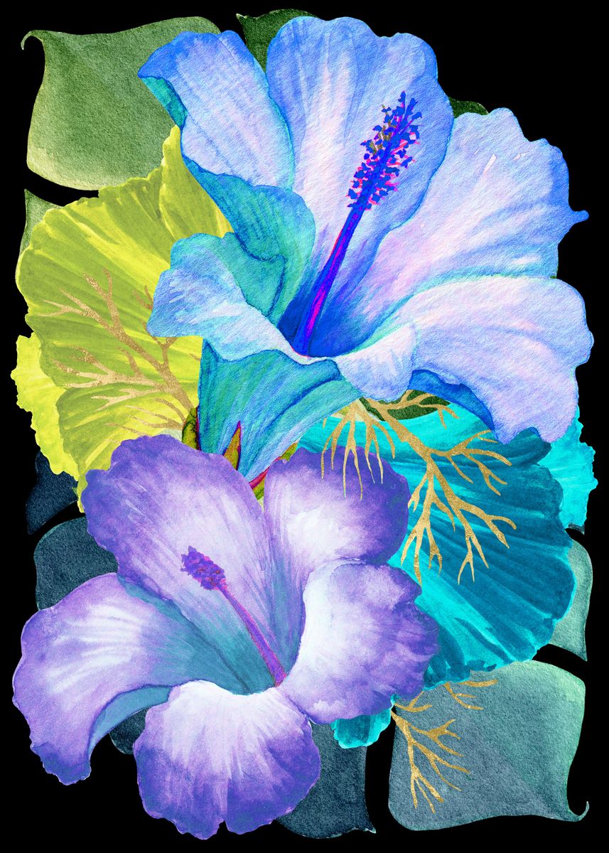 'Flower Power Blue Tropical' Poster by Mohlala Design | Displate