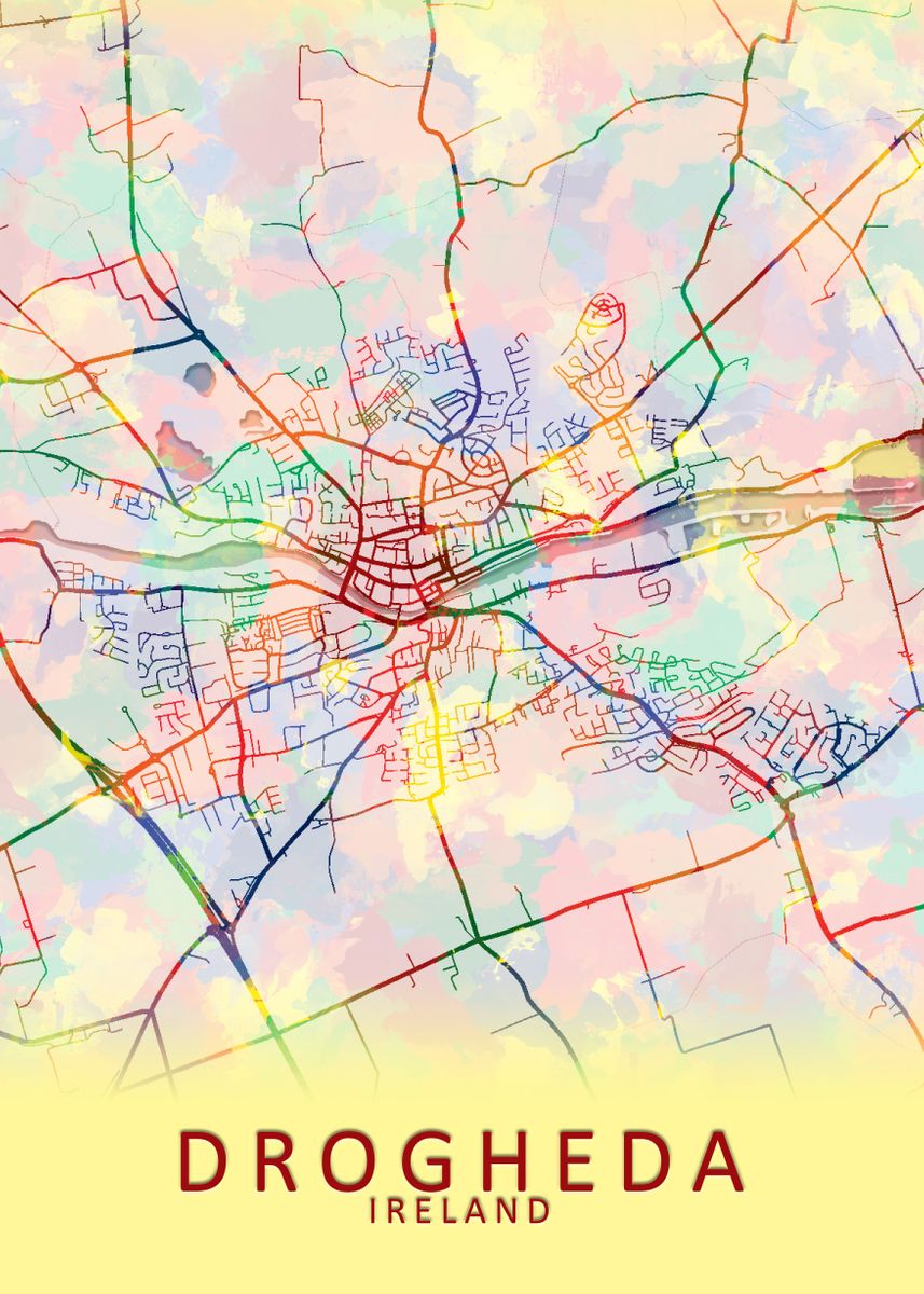 'Drogheda Ireland City Map' Poster, picture, metal print, paint by City ...