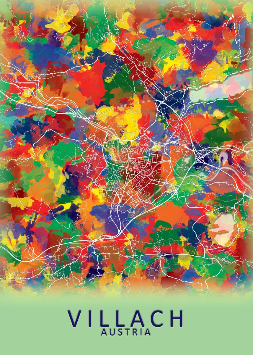 'Villach Austria City Map' Poster, picture, metal print, paint by City ...