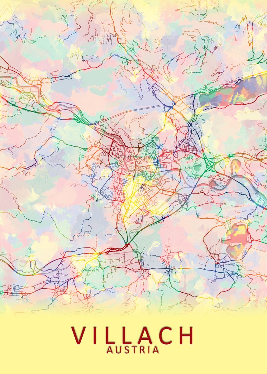 'Villach Austria City Map' Poster, picture, metal print, paint by City ...