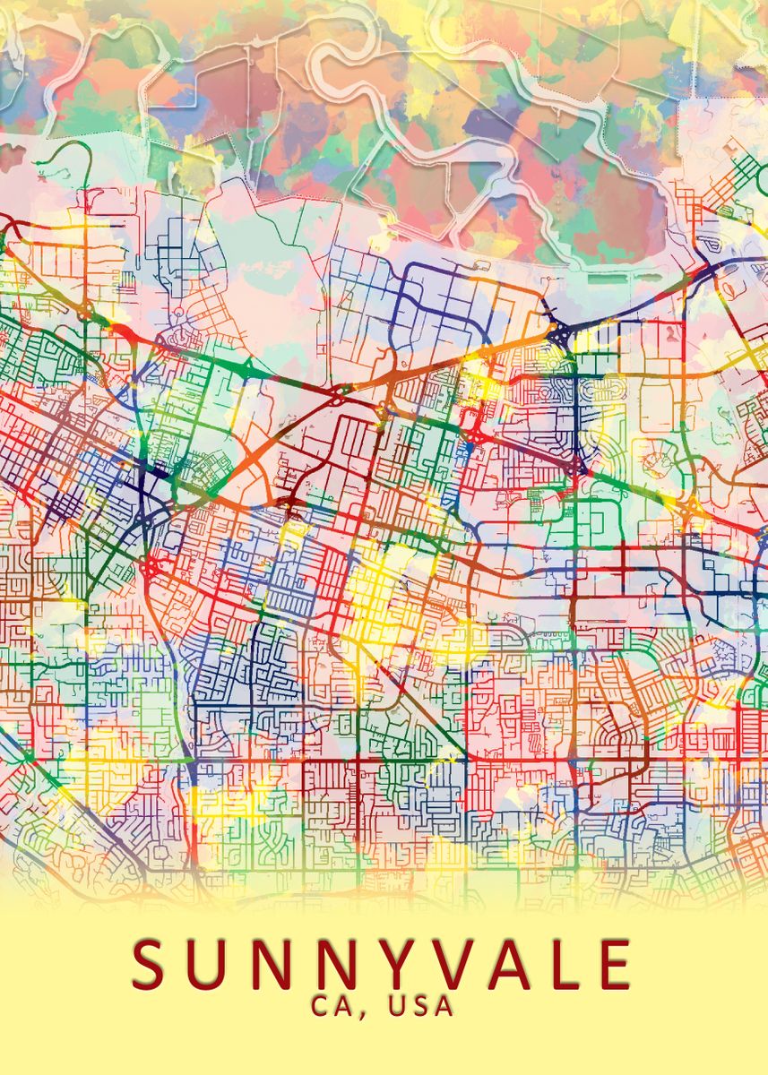 'Sunnyvale CA USA City Map' Poster, picture, metal print, paint by City ...