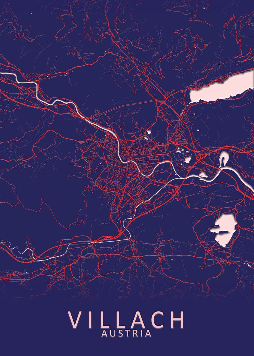 'Villach Austria City Map' Poster, picture, metal print, paint by City ...