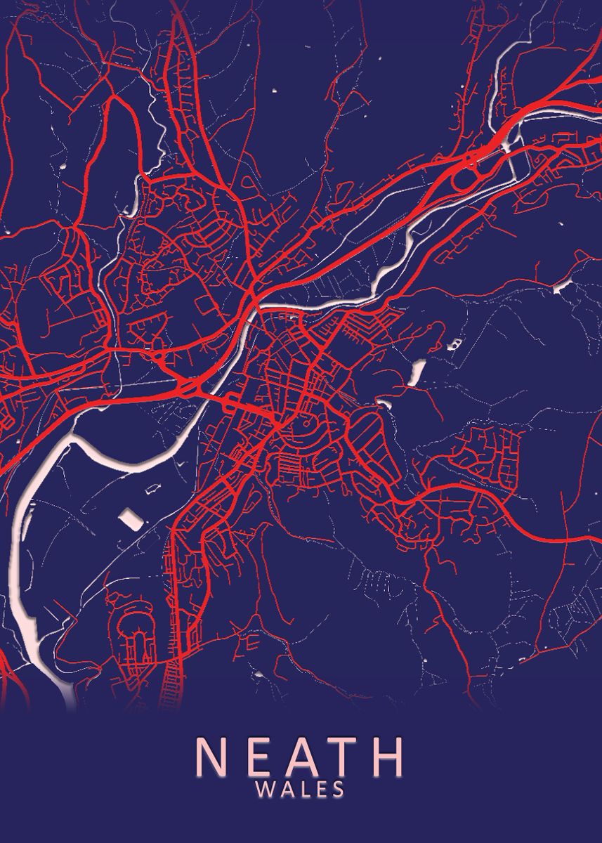 'Neath Wales City Map' Poster, picture, metal print, paint by City Map ...