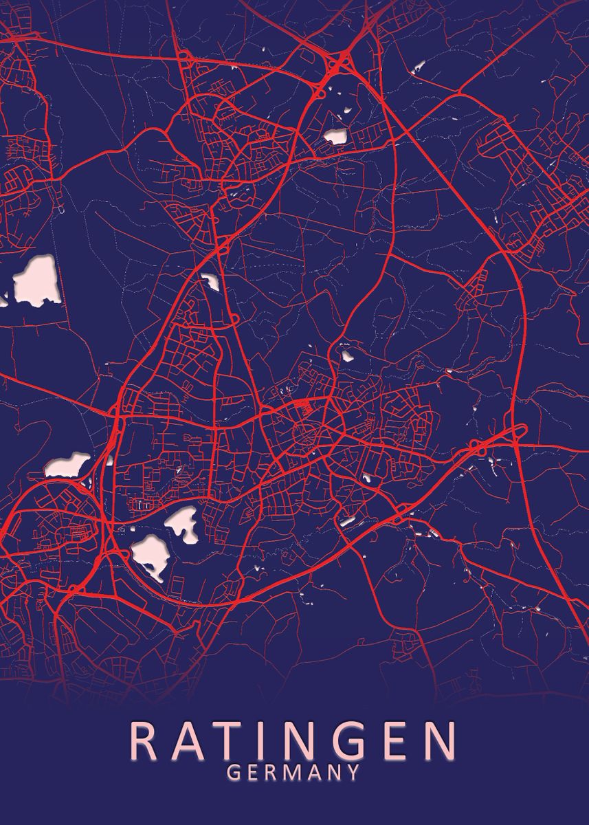 'Ratingen Germany City Map' Poster, picture, metal print, paint by City ...
