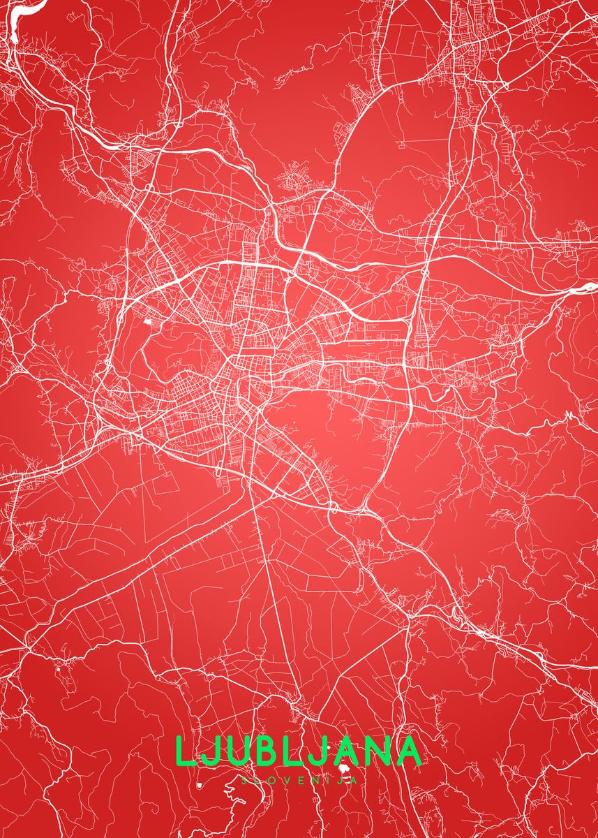 'Ljubljana map' Poster, picture, metal print, paint by mapsies | Displate