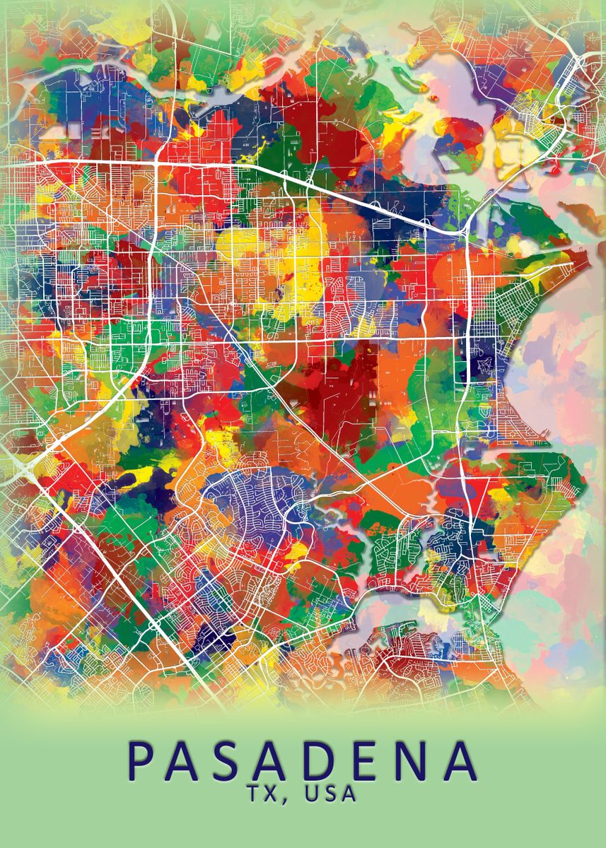 'Pasadena TX USA City Map' Poster, picture, metal print, paint by City ...