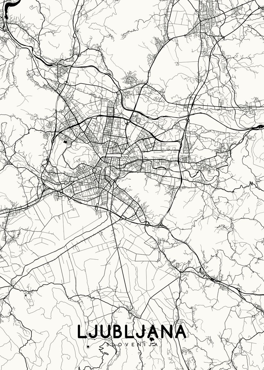 'Ljubljana map white' Poster by mapsies | Displate