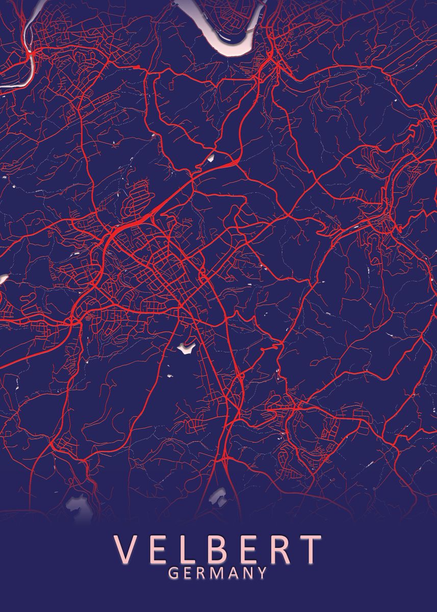 'Velbert Germany City Map' Poster, picture, metal print, paint by City ...