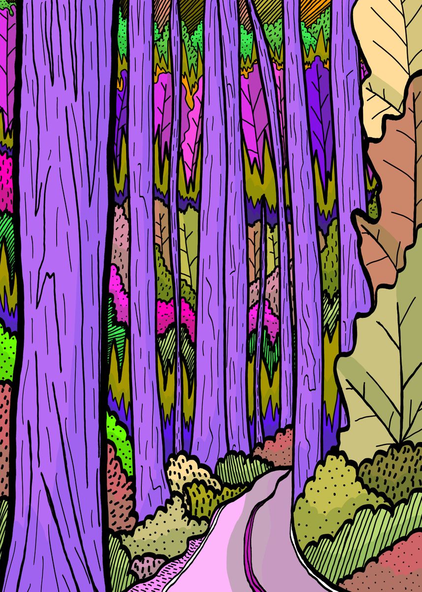 'Purple bark forest' Poster, picture, metal print, paint by Steve Wade ...