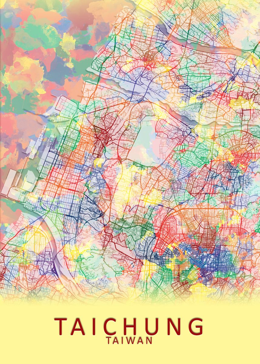 'Taichung Taiwan City Map' Poster, picture, metal print, paint by City ...