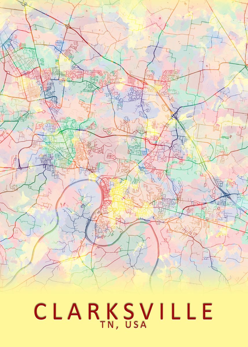 'Clarksville TN USA Map' Poster, picture, metal print, paint by City ...