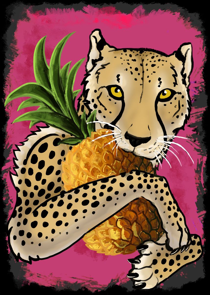 'Cheetah Pineapple Eater' Poster, picture, metal print, paint by Sarah ...