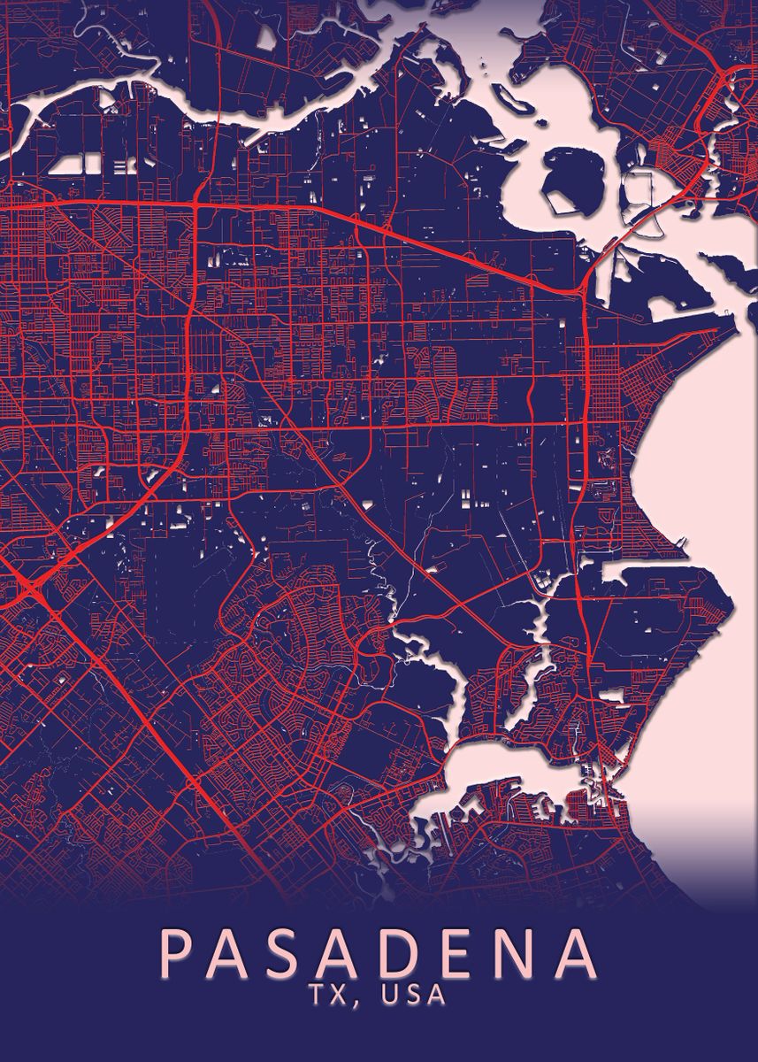'Pasadena TX USA City Map' Poster, picture, metal print, paint by City ...