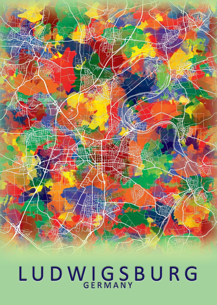 'Ludwigsburg Germany Map' Poster, picture, metal print, paint by City ...