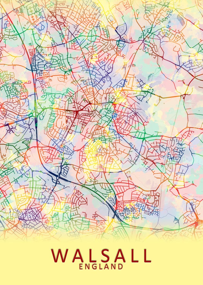 'Walsall England City Map' Poster, picture, metal print, paint by City ...