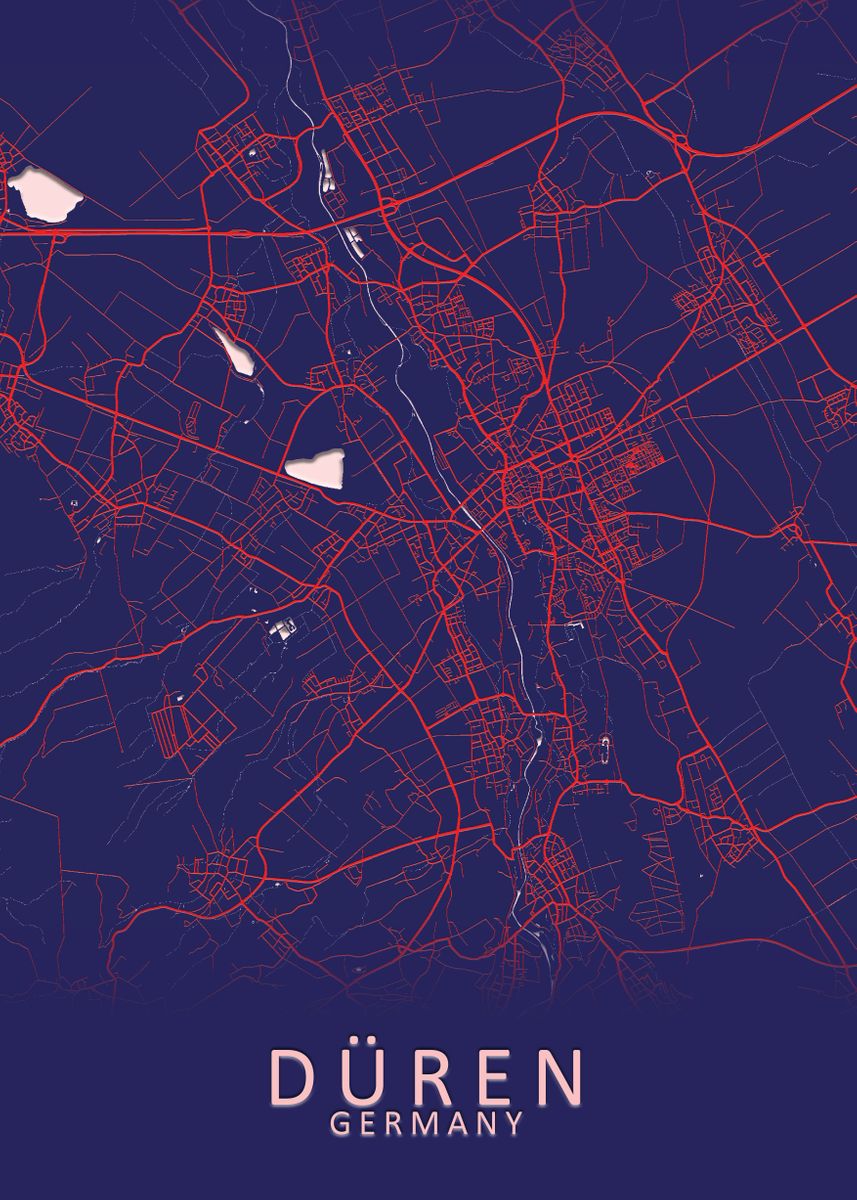 'Duren Germany City Map' Poster, picture, metal print, paint by City ...