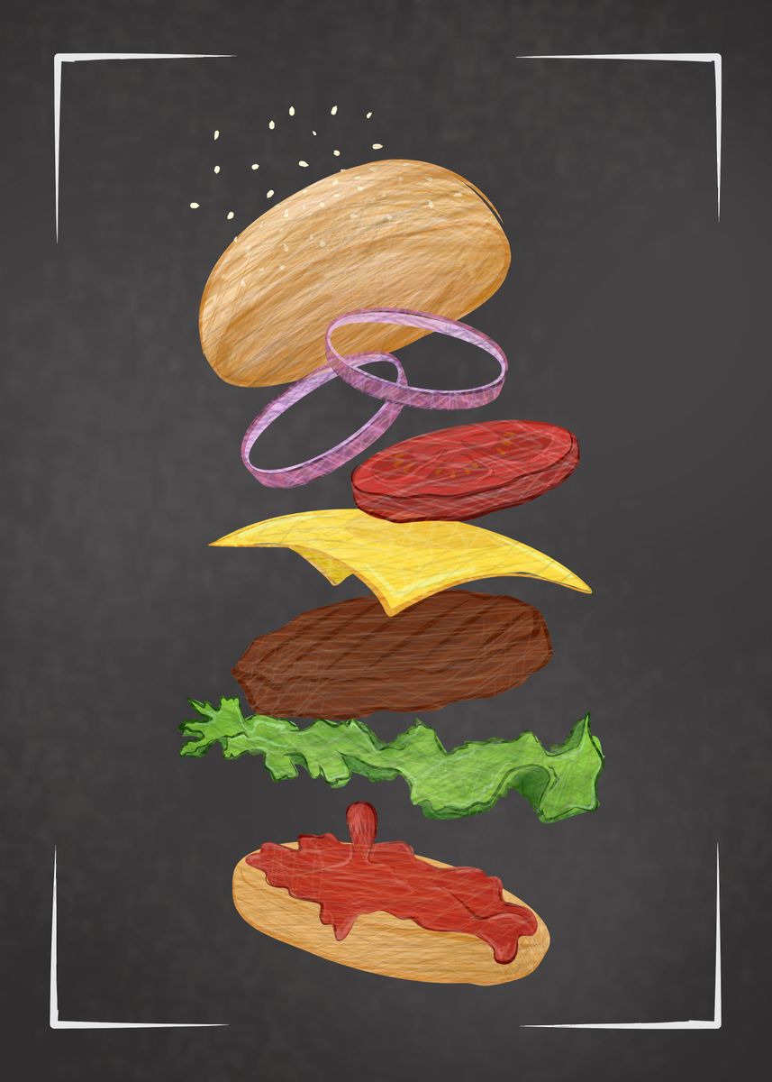 'Burger Blueprint' Poster, picture, metal print, paint by Giovanni ...
