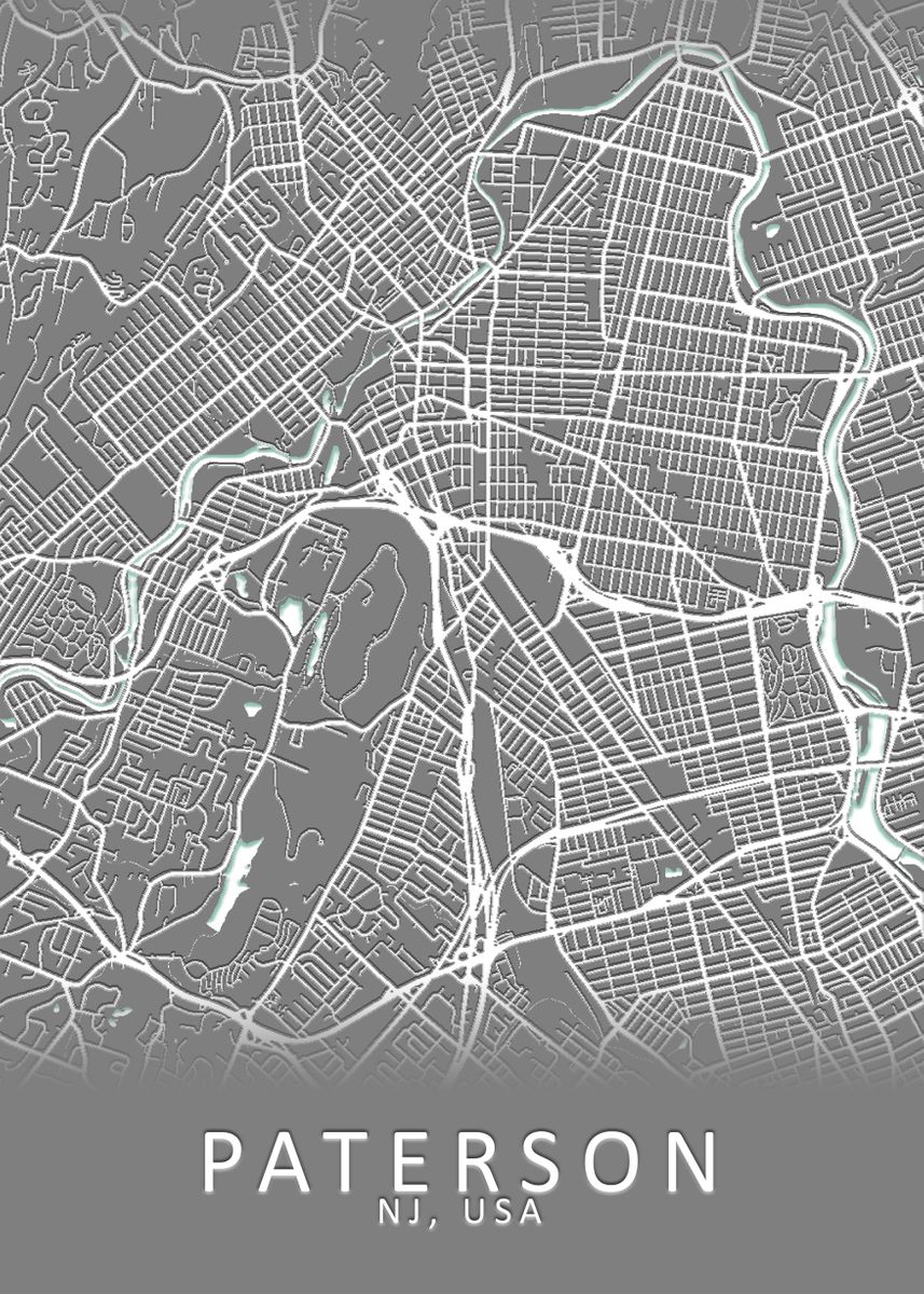 'Paterson NJ USA City Map' Poster, picture, metal print, paint by City ...