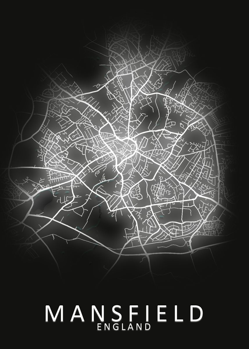 'Mansfield England City Map' Poster, picture, metal print, paint by ...