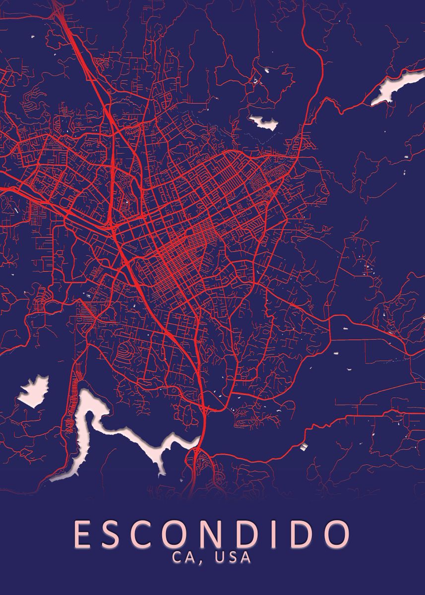 'Escondido CA USA City Map' Poster, picture, metal print, paint by City ...