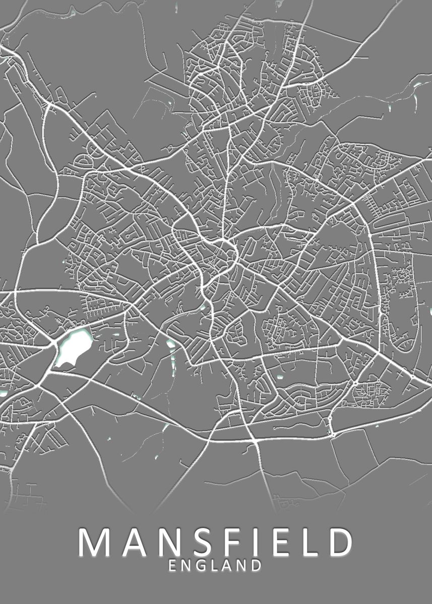 'Mansfield England City Map' Poster, picture, metal print, paint by ...