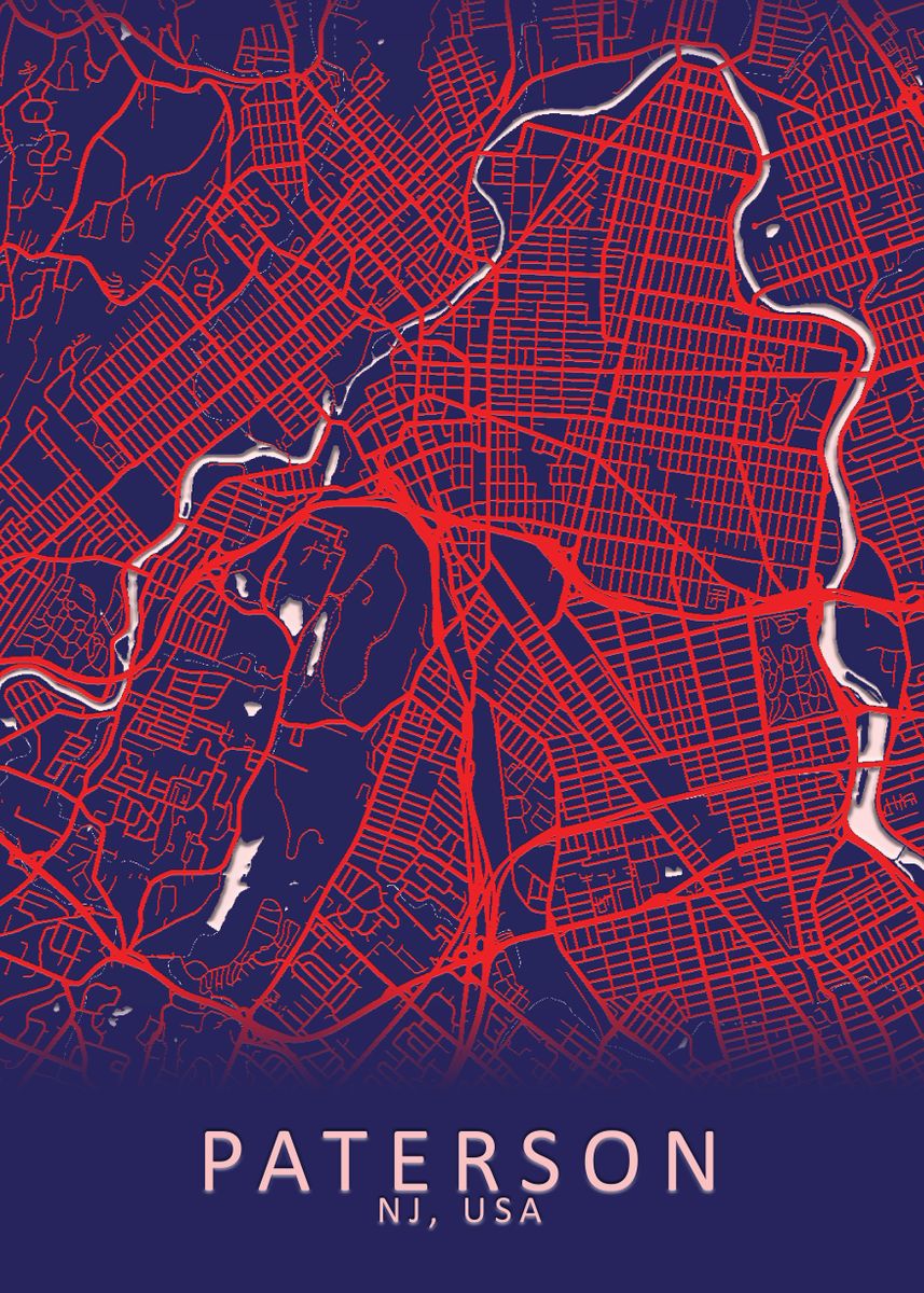 'Paterson NJ USA City Map' Poster, picture, metal print, paint by City ...