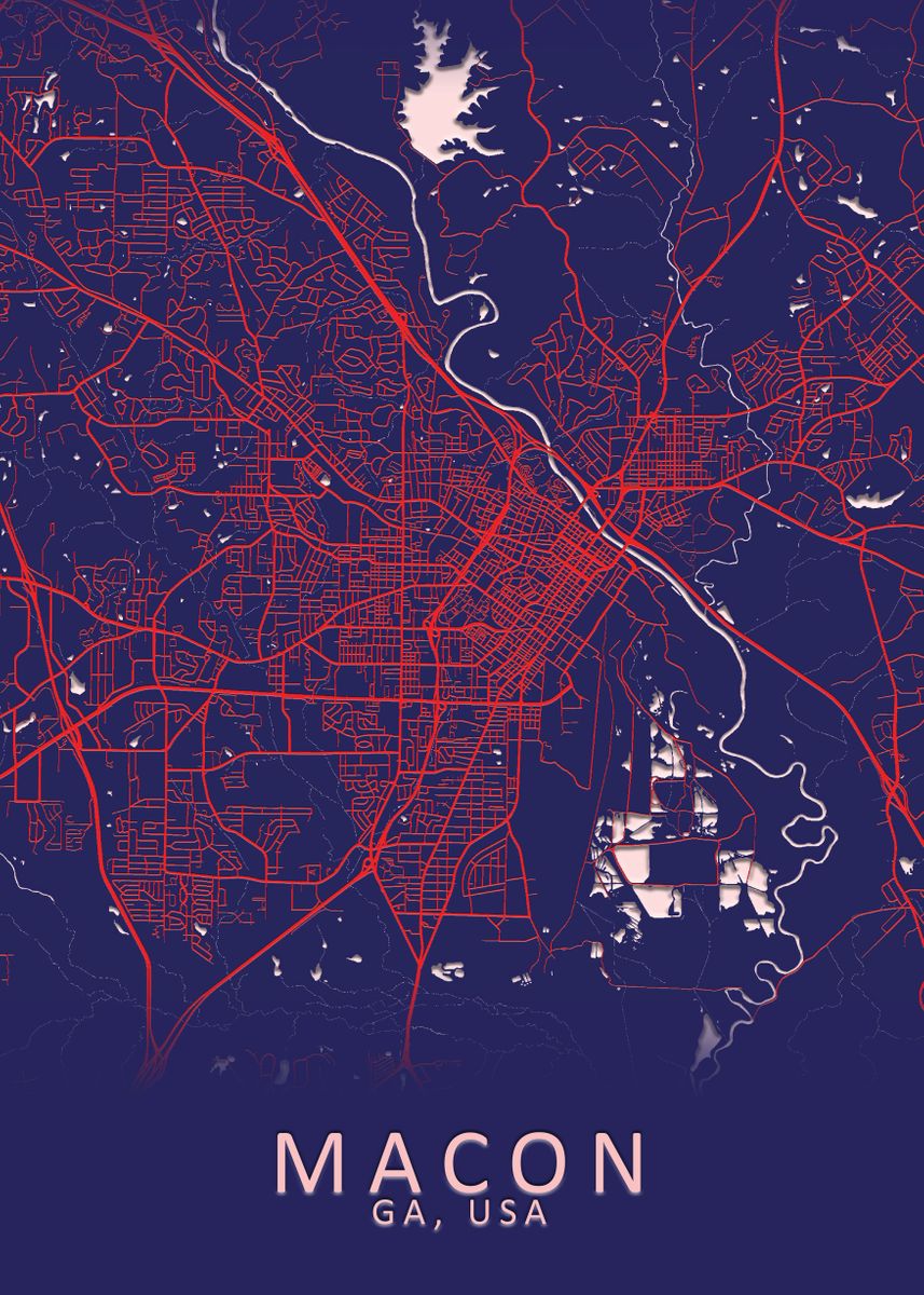 'Macon GA USA City Map' Poster, picture, metal print, paint by City Map ...
